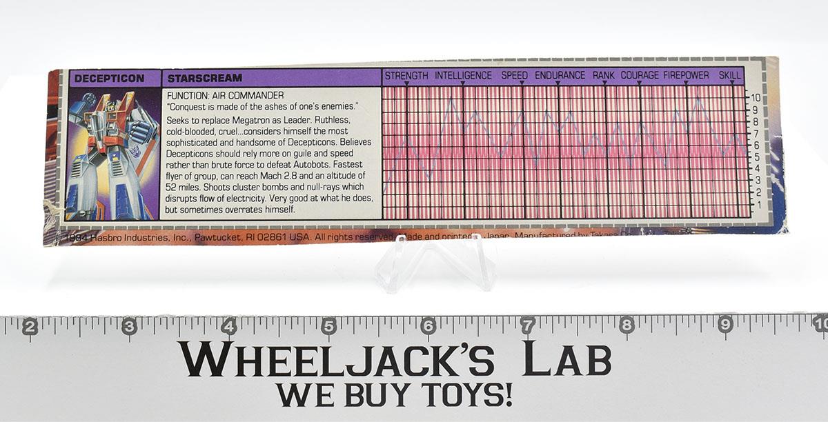 Starscream Action Figure Tech Spec 1984 Vintage Hasbro G1 Transformers ...