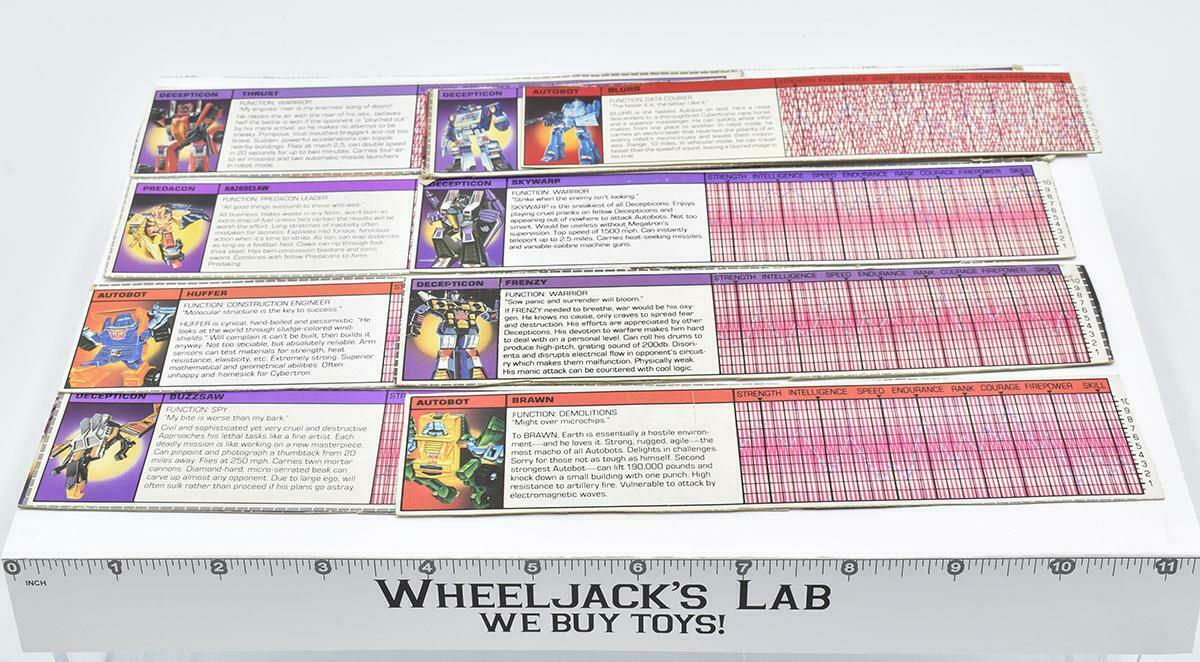 Superion Lot of 9 Action Figure Tech Specs 1985 Vintage Hasbro G1 ...