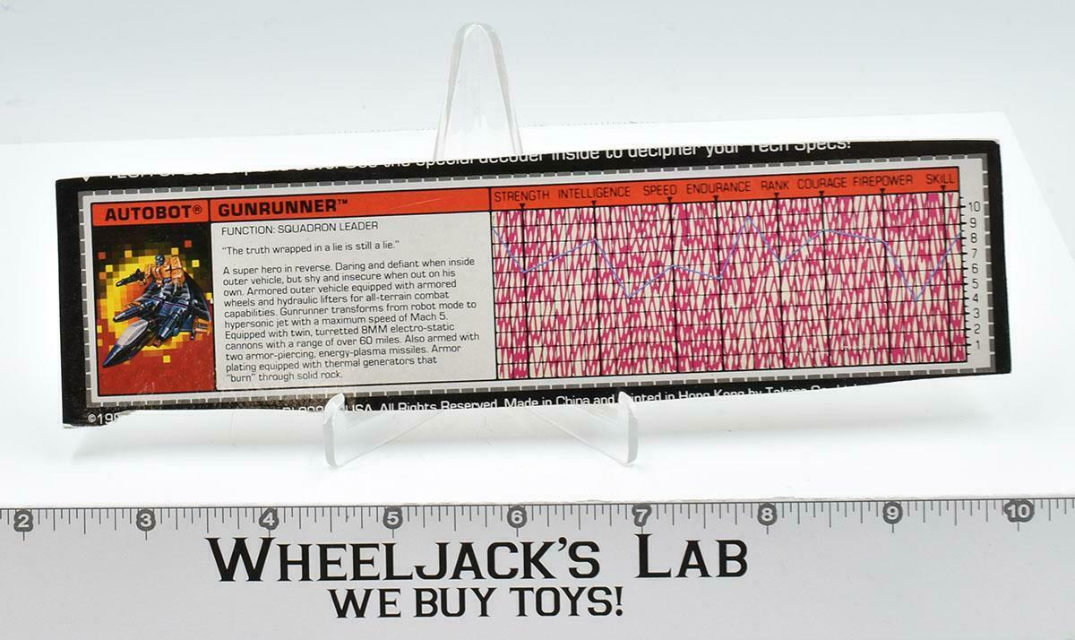 Gunrunner Pretender Action Figure Tech Spec 1988 Vintage Hasbro G1 ...