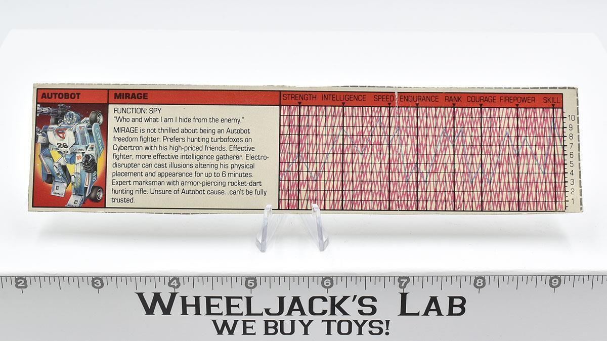 Mirage Action Figure Tech Spec 1985 Hasbro G1 Transformers - Wheeljack ...
