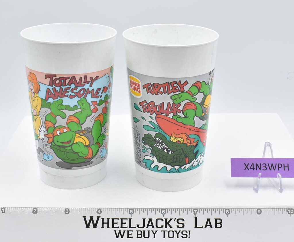 TMNT Burger King Ex Cup Lot of 2 1990 Mirage Studios - Wheeljack's Lab