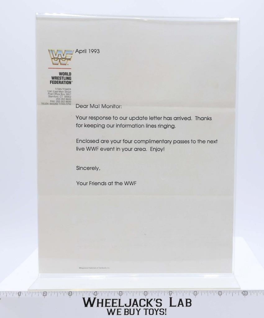 WWF Mat Monitor Program Service Official Letterhead April 1993 Letter ...