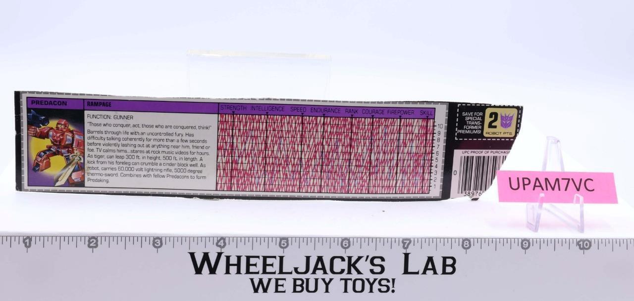 Rampage Action Figure Tech Spec 1986 Vintage Hasbro G1 Transformers ...