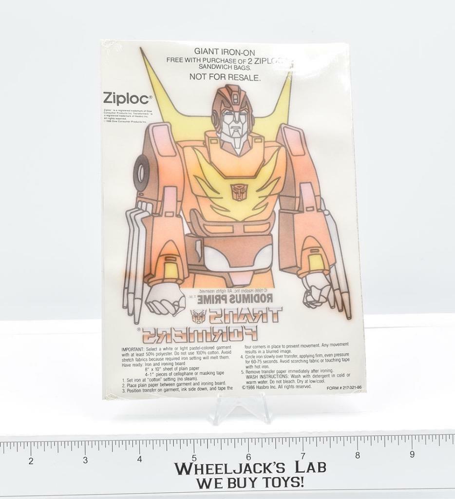 Iron-On Rodimus Prime Premium 1986 Ziploc G1 Transformers Vintage The ...