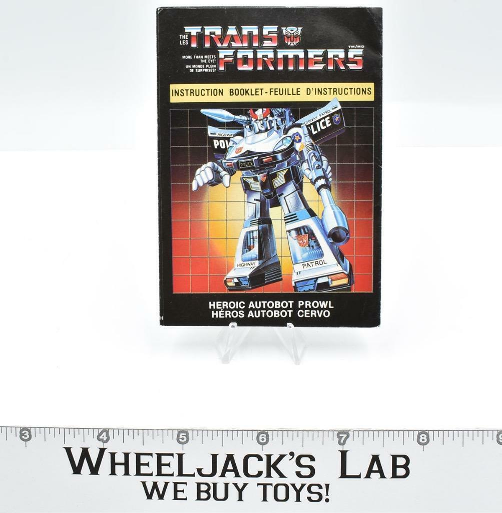 Prowl Action Figure CANADIAN Instruction Manual 1985 Hasbro G1 ...
