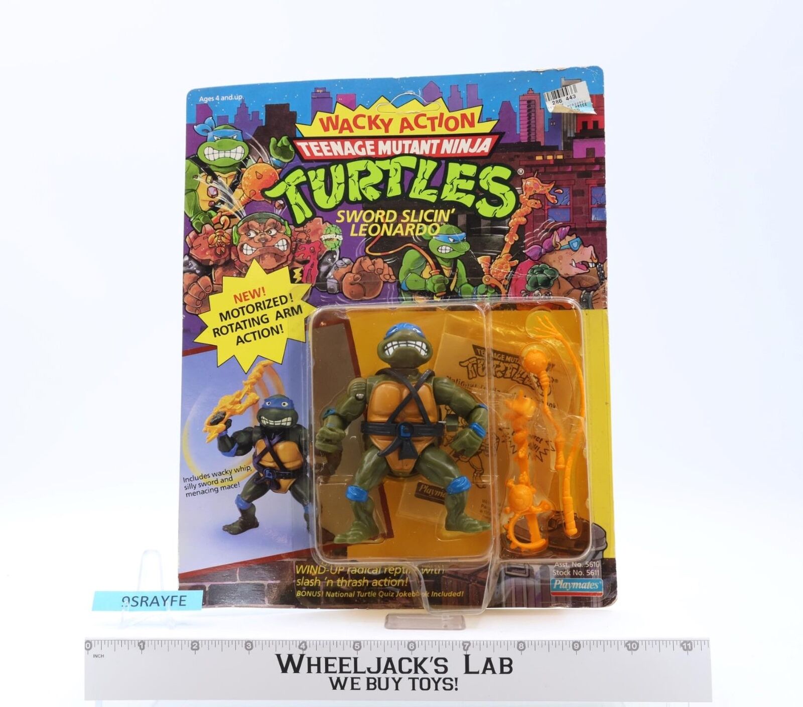 Sword-Slicin' Leonardo Wacky Action TMNT 1990 Playmates Figure NEW MOSC ...