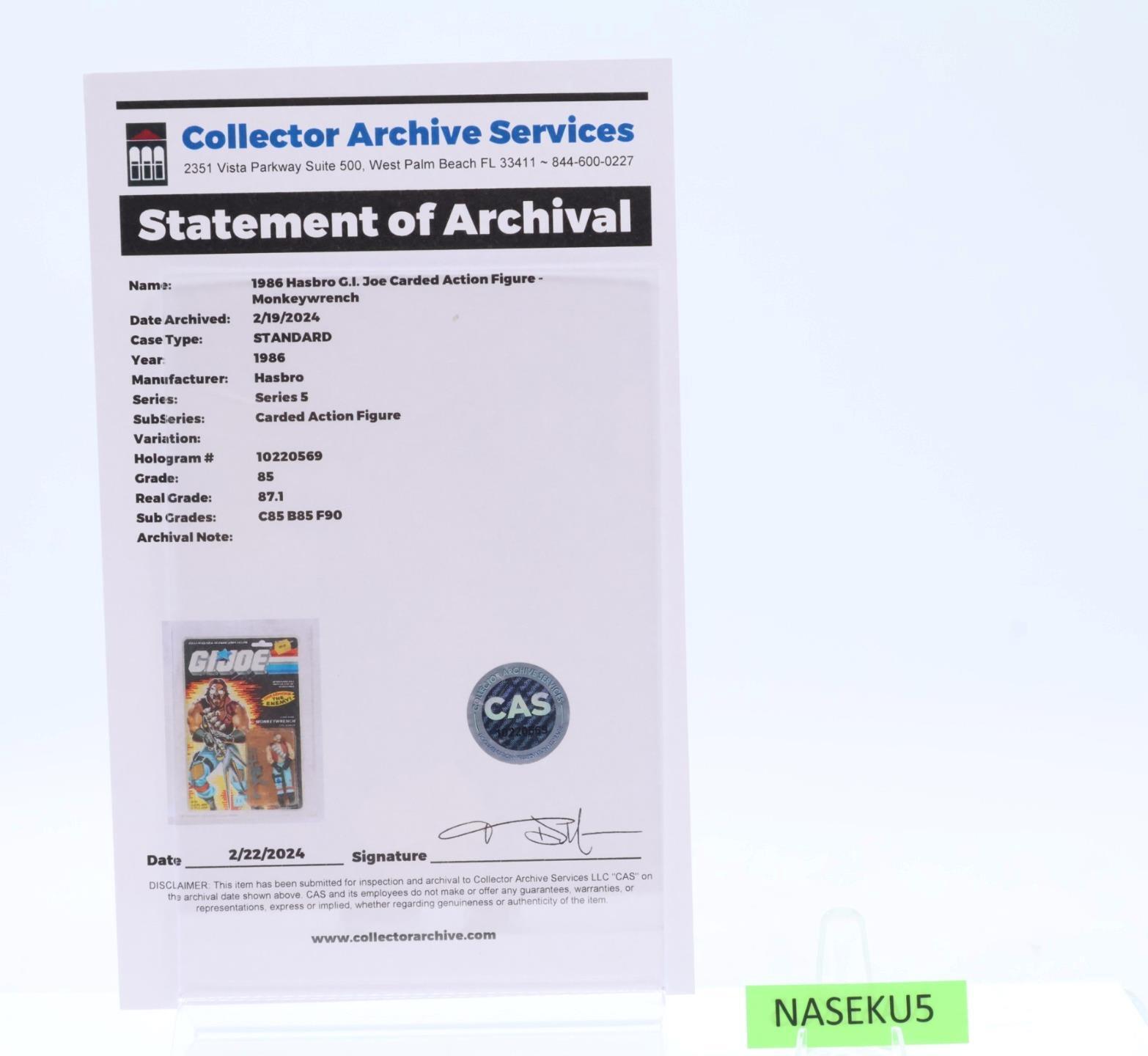 Monkeywrench CAS GRADED 85 85/85/90 GI Joe 36-Back 1986 Hasbro Figure ...