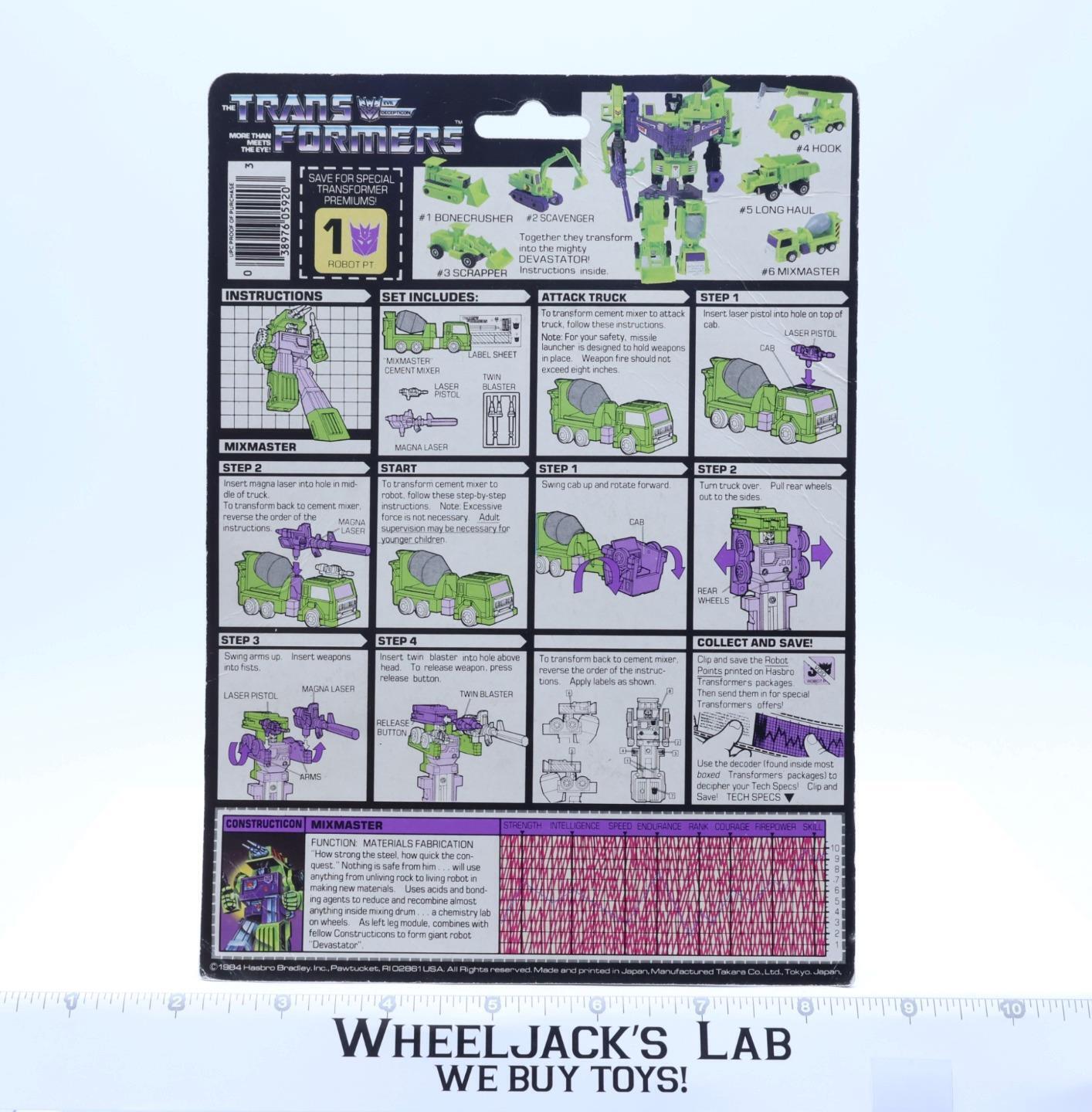 Mixmaster Devastator Cardback Vintage 1985 G1 Transformers Action ...