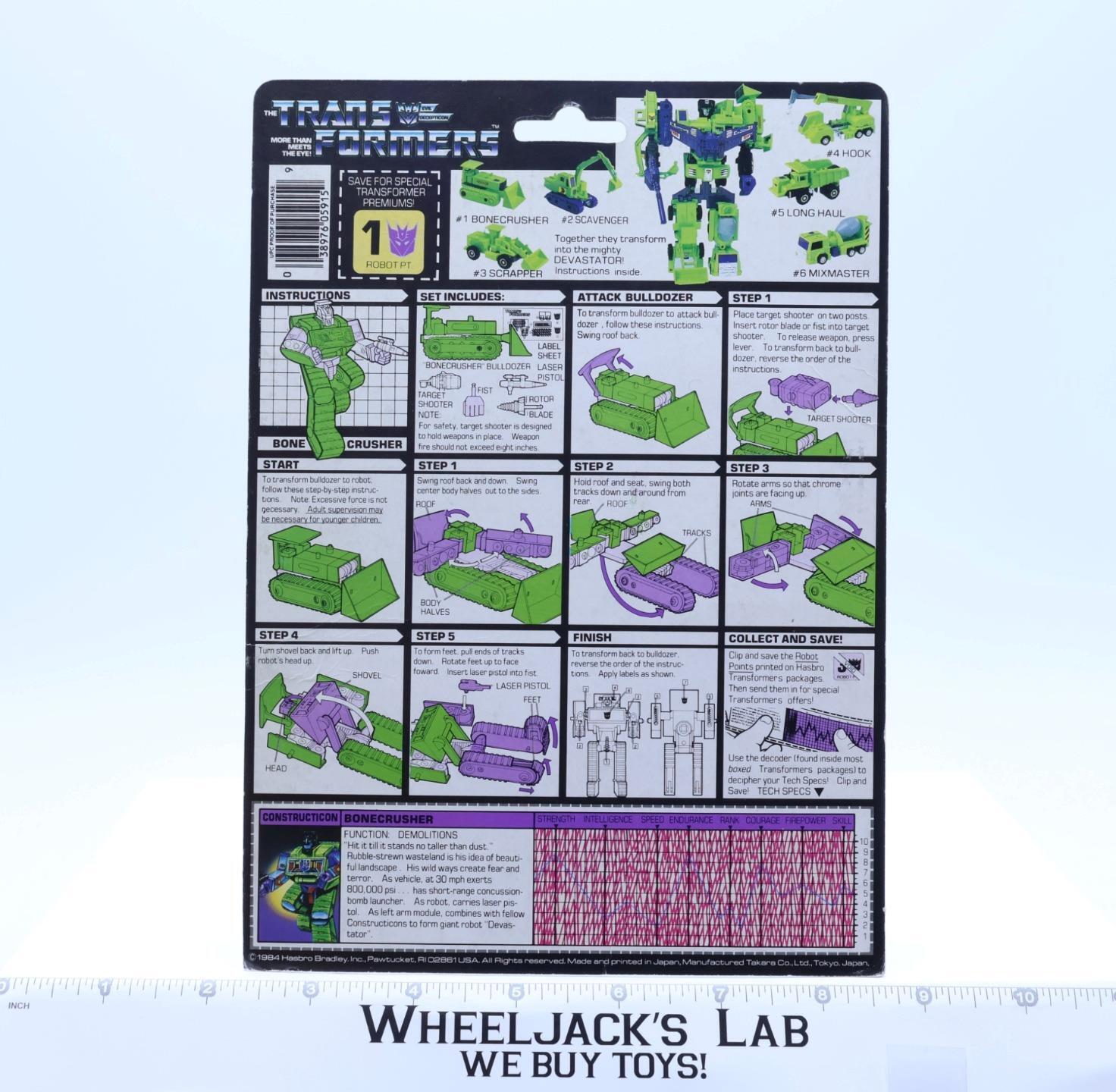 Bonecrusher Devastator Cardback Vintage 1985 G1 Transformers Action ...