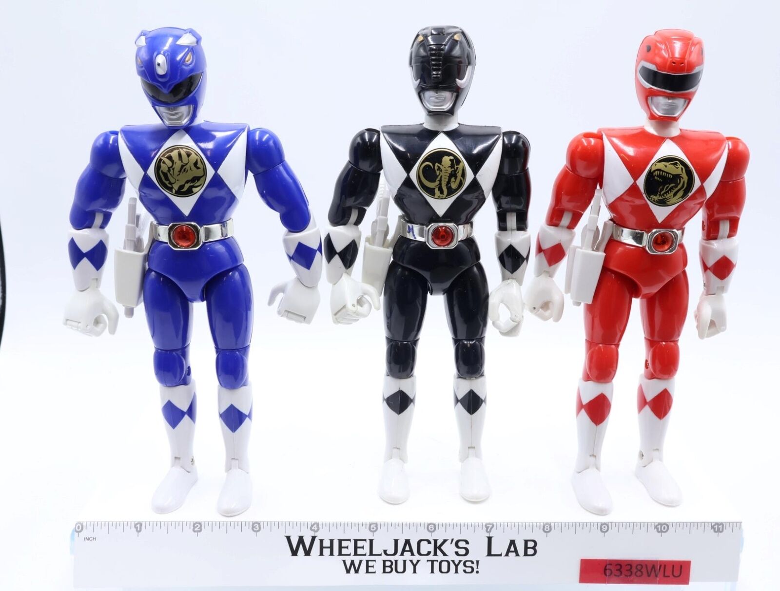 Lot of 3 Red Black Blue Power Rangers 1994 8" Bandai Action Figures ...