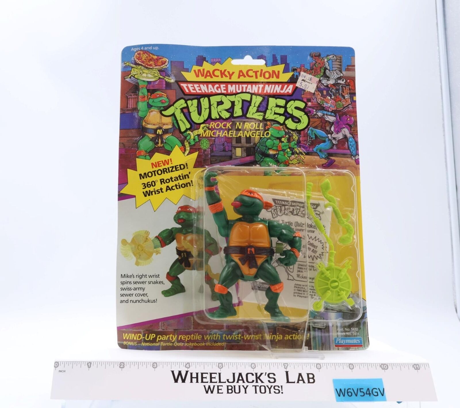 Rock N Roll Michaelangelo Wacky Action TMNT 1989 Playmates NEW MOSC ...