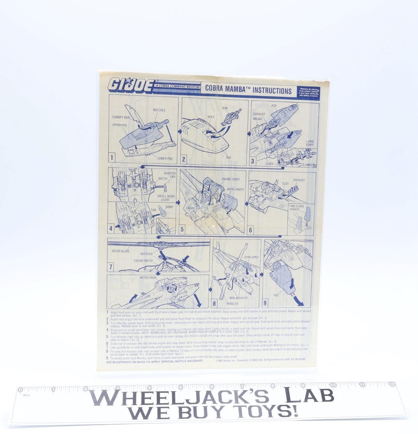 Cobra Mamba 1987 ORIGINAL Instructions/Blueprints G.I. Joe Hasbro ...