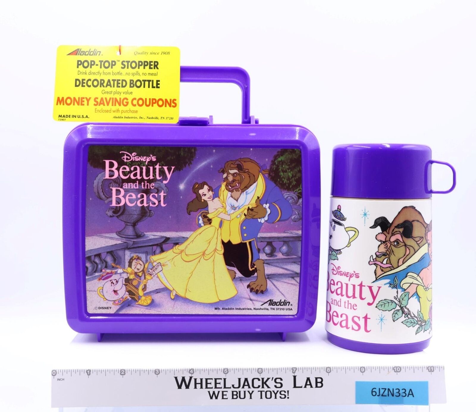Beauty and the Beast Plastic Lunch Box & Thermos Mug Disney Aladdin NEW ...