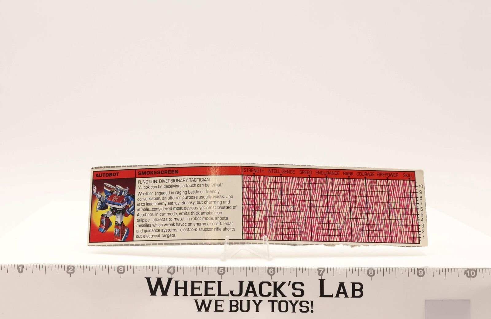 Smokescreen Action Figure Tech Spec 1985 Vintage Hasbro G1 Transformers ...