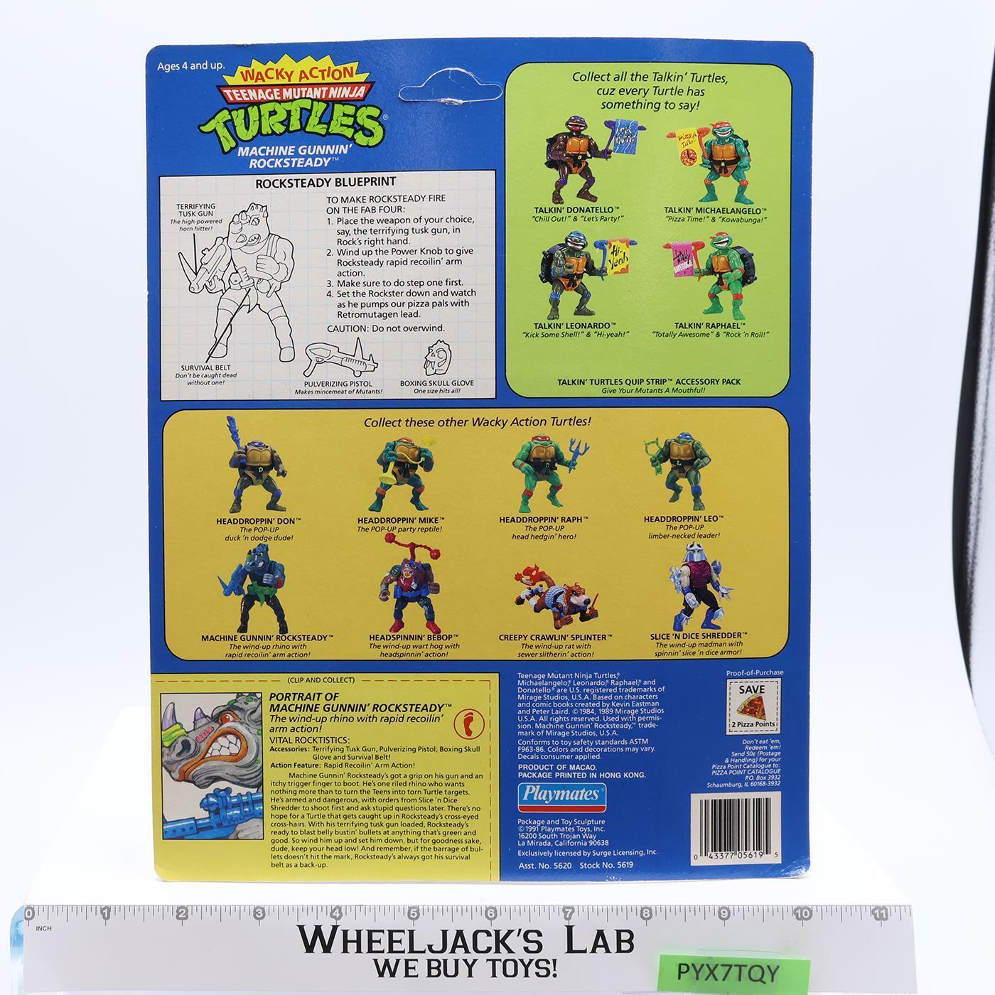 Machine Gunnin' Rocksteady Wacky Action TMNT 1989 Playmates NEW MOSC ...