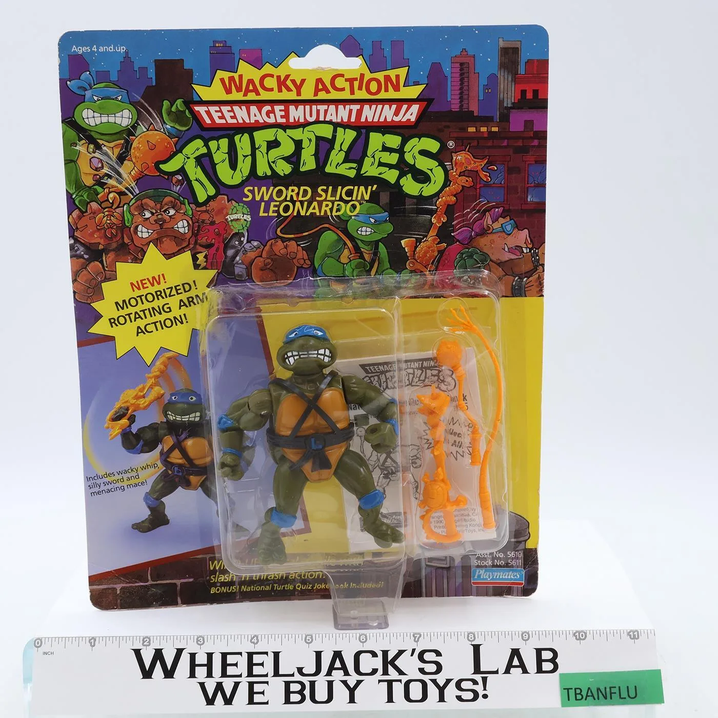 Sword-Slicin' Leonardo Wacky Action TMNT 1990 Playmates Figure NEW MOSC ...