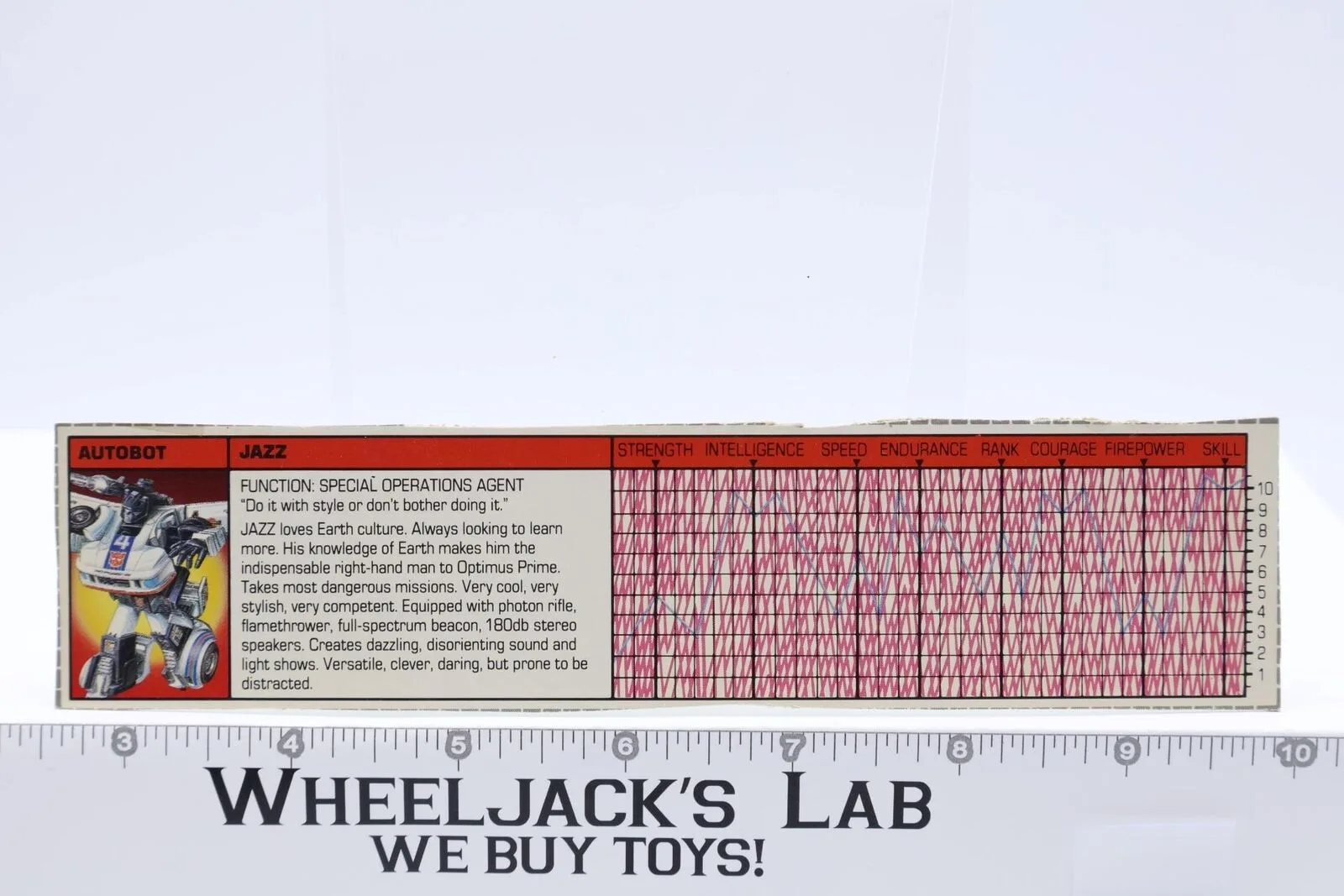 Jazz Action Figure Tech Spec 1985 Vintage Hasbro G1 Transformers ...