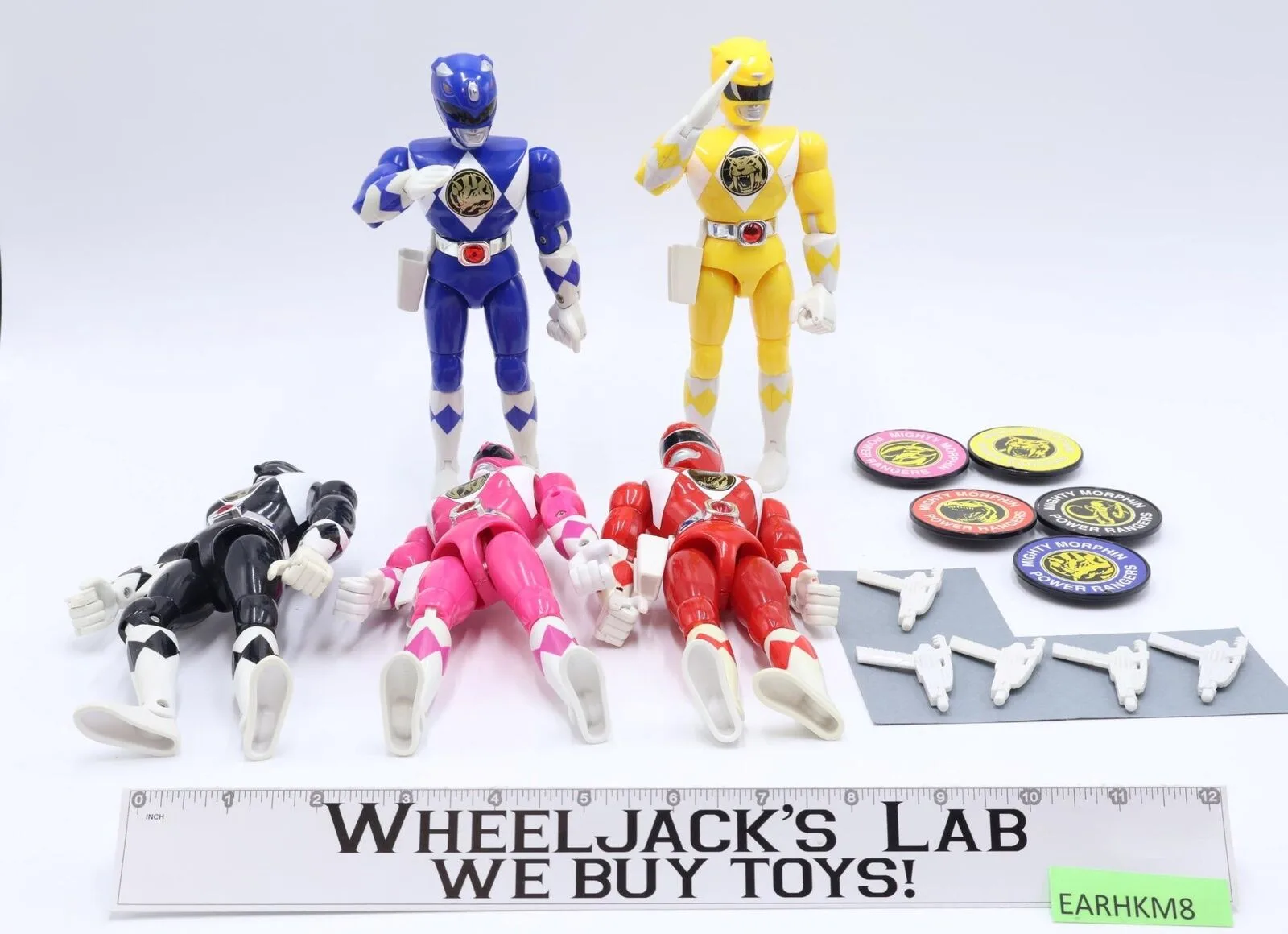 LOT of 5 Rangers w/ Weapons Mighty Morphin Power Rangers 1994 Bandai 8 ...