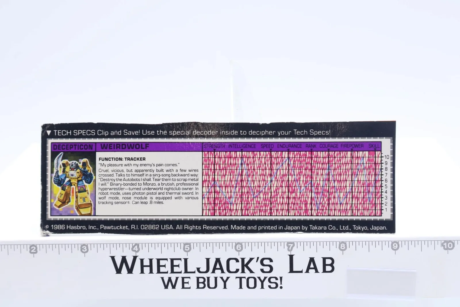 Weirdwolf Action Figure Tech Spec 1987 Vintage Hasbro G1 Transformers ...