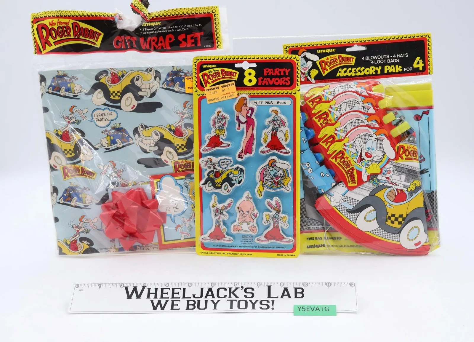 Lot of Party Favors + Gift Wrap Who Framed Roger Rabbit 1987 Unique NEW ...