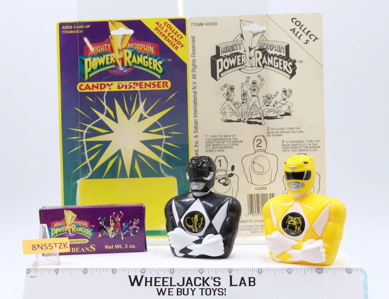 LOT 2 Candy Dispenser Auto Morphin Power Rangers BLACK & YELLOW 1993 ...