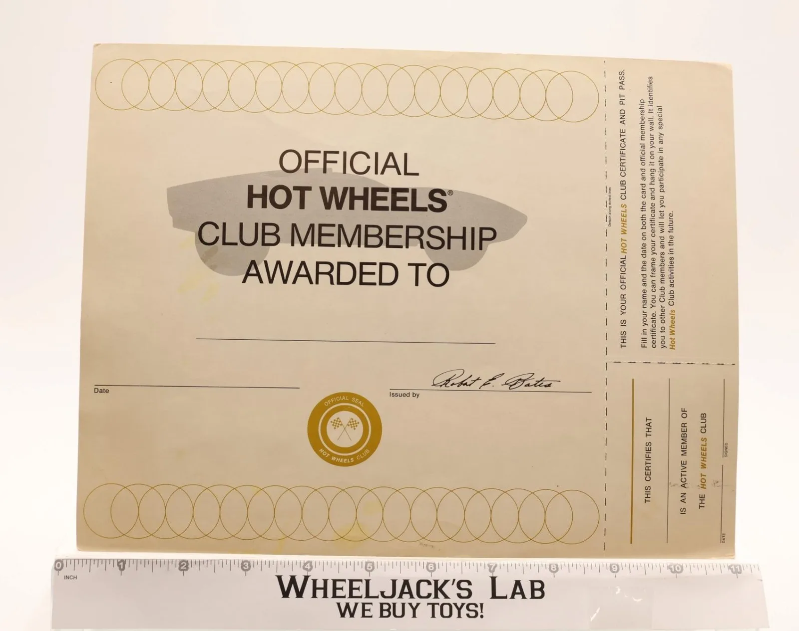 Official Hot Wheels Club Membership Certificate UNUSED - Wheeljack's Lab