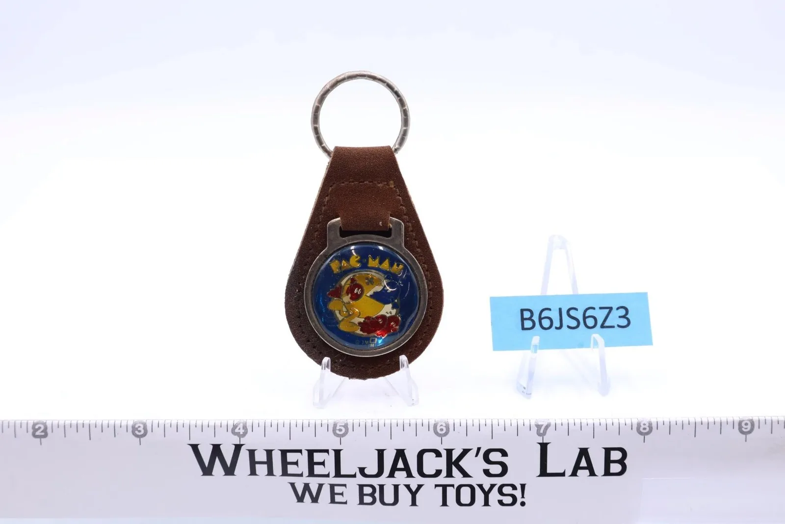 Pac Man Brown Suede Leather And Metal Keychain TM MM NOS - Wheeljack's Lab